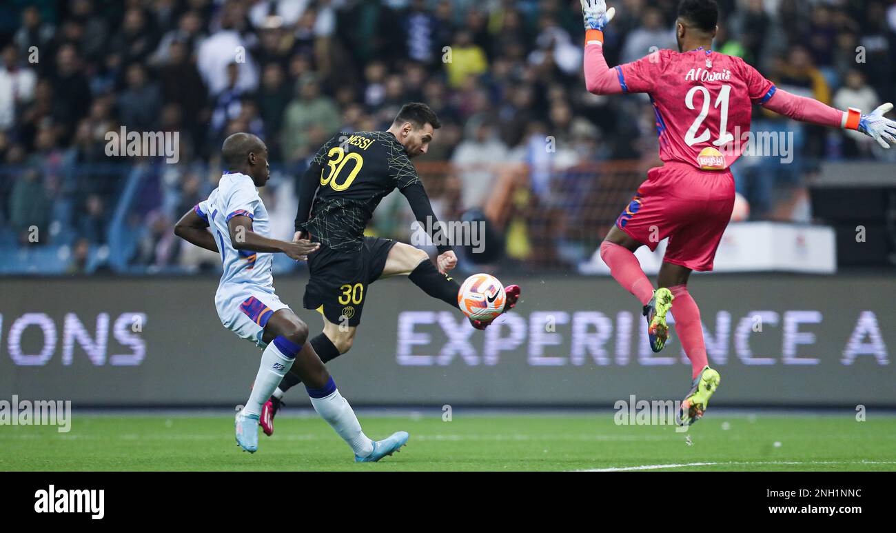 Lionel Messi scores during the Riyadh All-Star XI vs Paris Saint ...