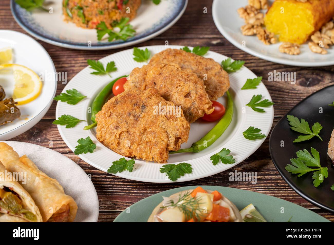 Ramadan table. Turkish food on wooden background. Iftar and sahur ...