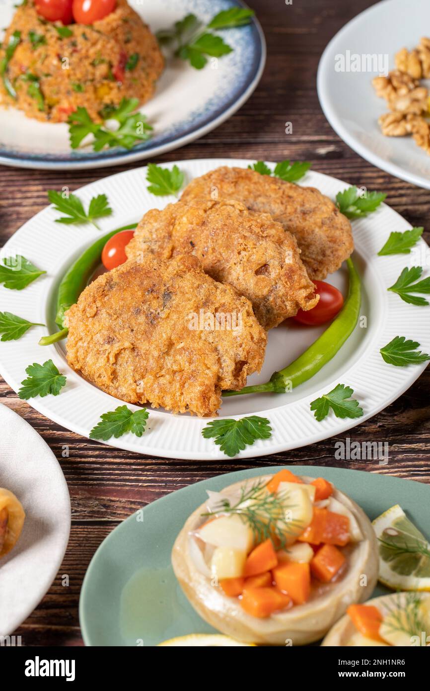 Ramadan table. Turkish food on wooden background. Iftar and sahur ...