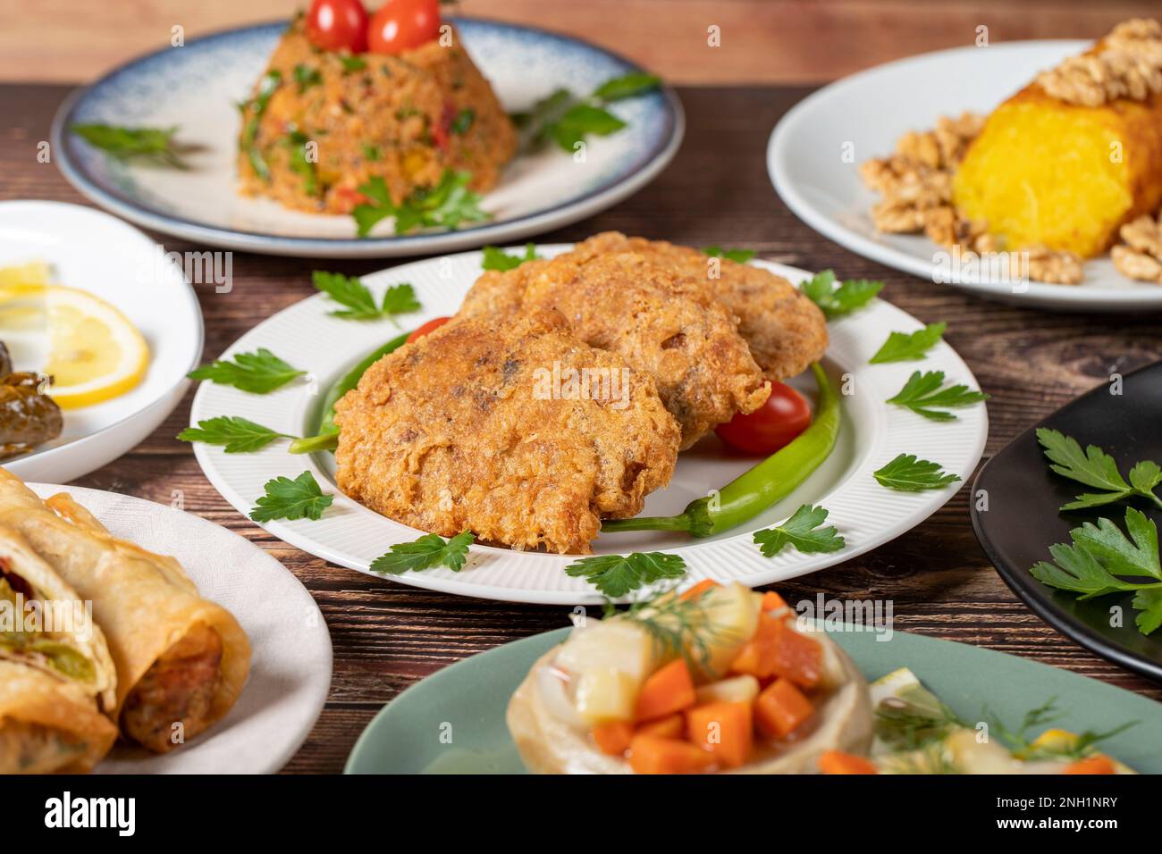 Ramadan table. Turkish food on wooden background. Iftar and sahur ...