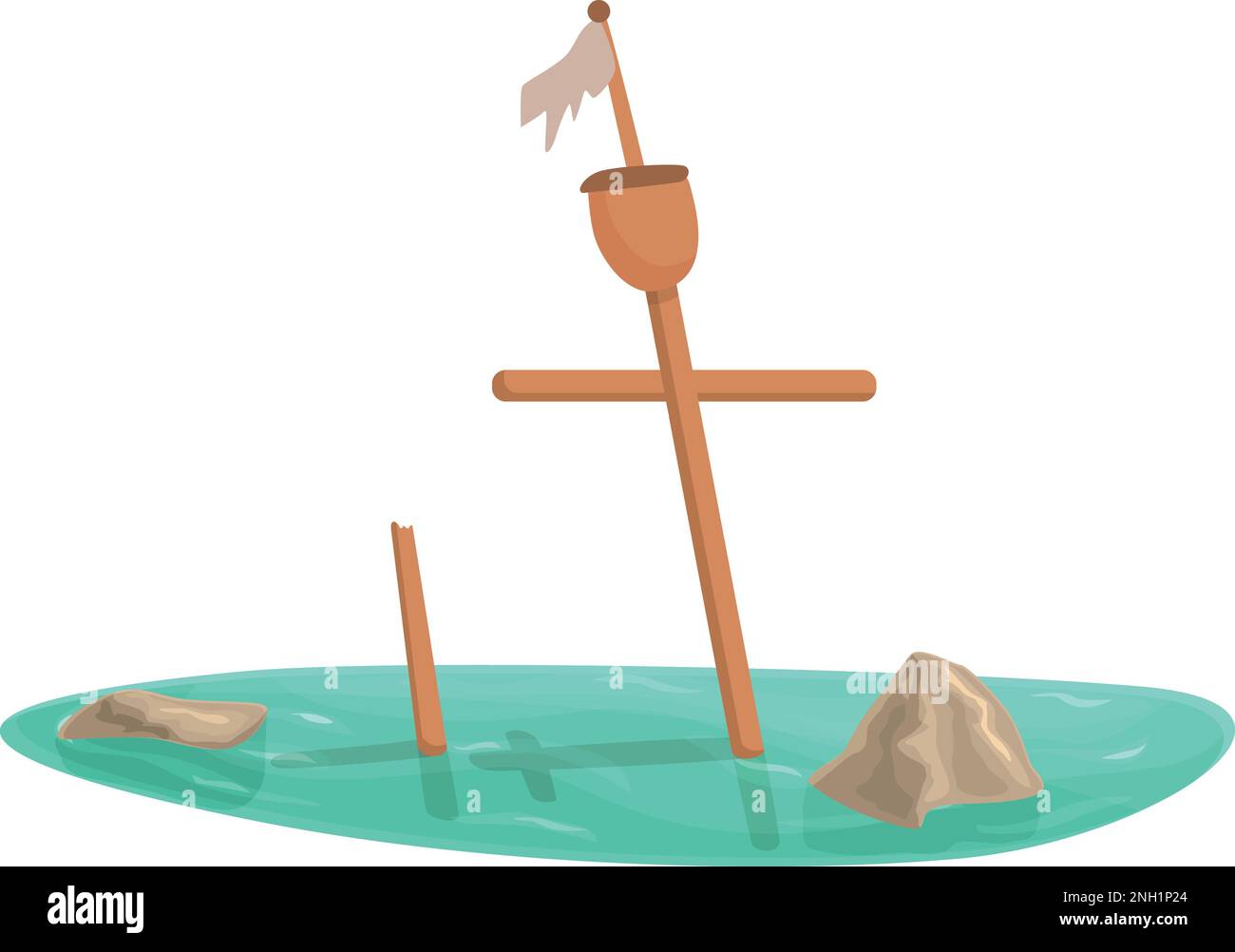Sunk shipwreck icon cartoon vector. Pirate boat. Island ocean Stock ...