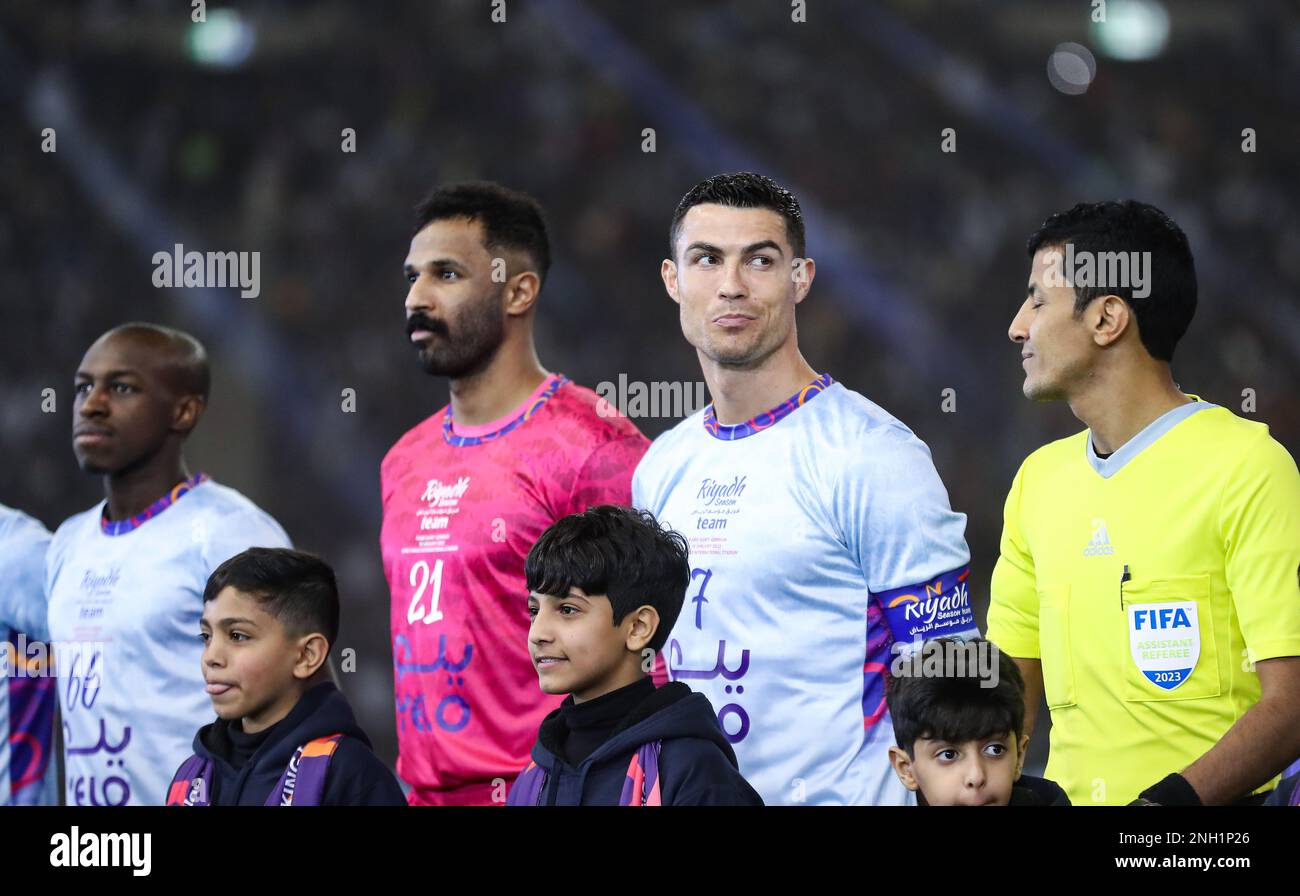 Cristiano Ronaldo smiles prior the Riyadh All-Star XI vs Paris Saint ...