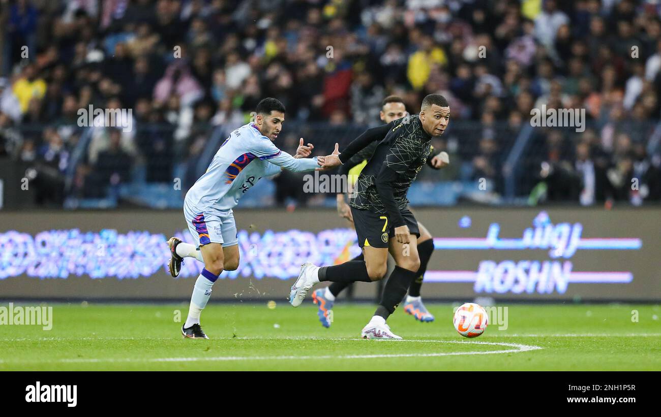 Kylian Mbappe in action during the Riyadh All-Star XI vs Paris Saint ...