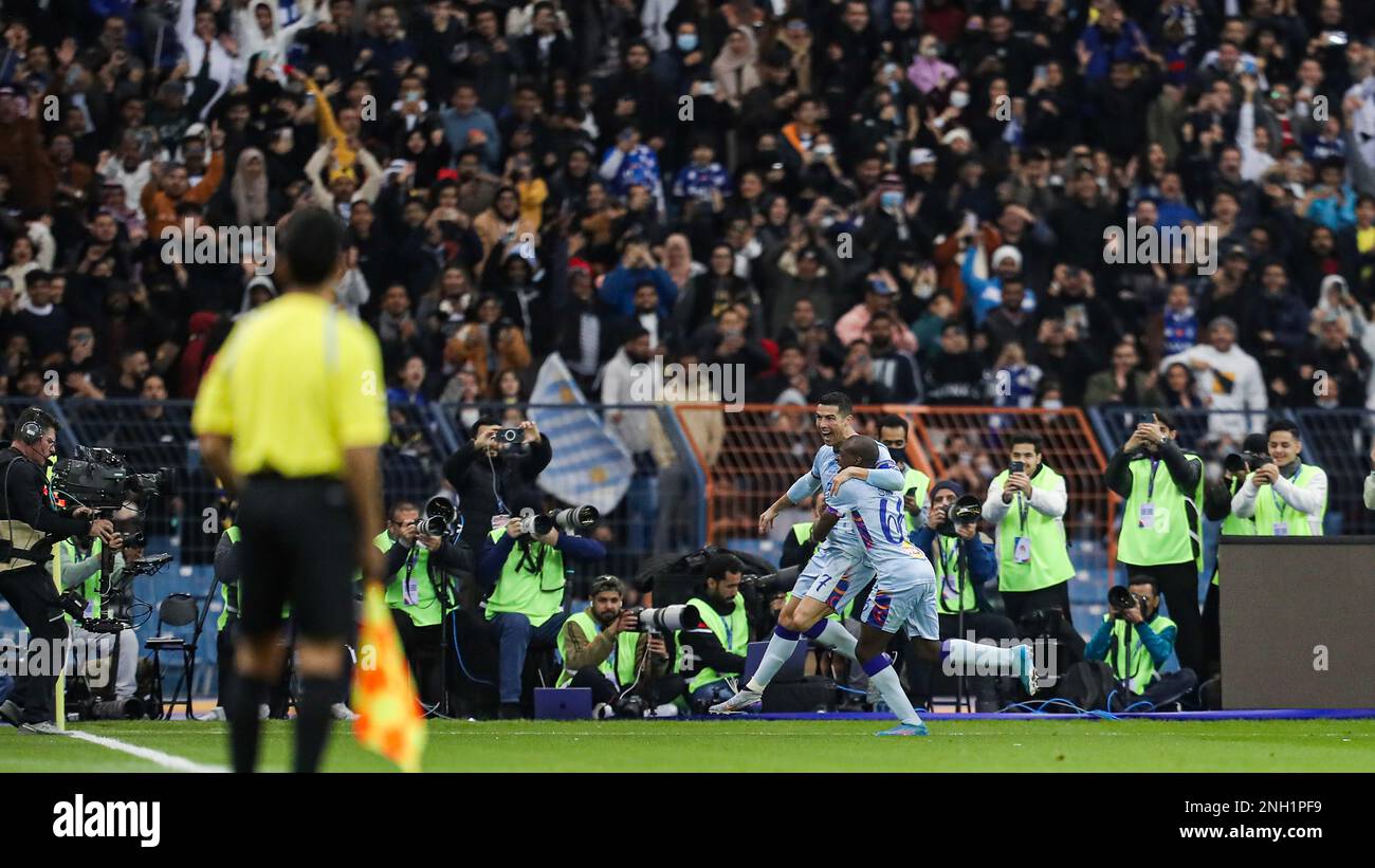 Cristiano Ronaldo celebrates after scoring his first goal in Saudi ...