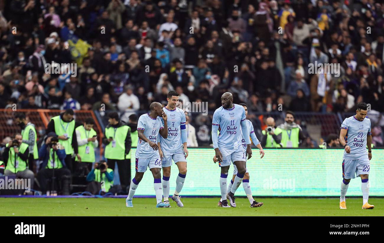 Cristiano Ronaldo celebrates after scoring his first goal in Saudi ...
