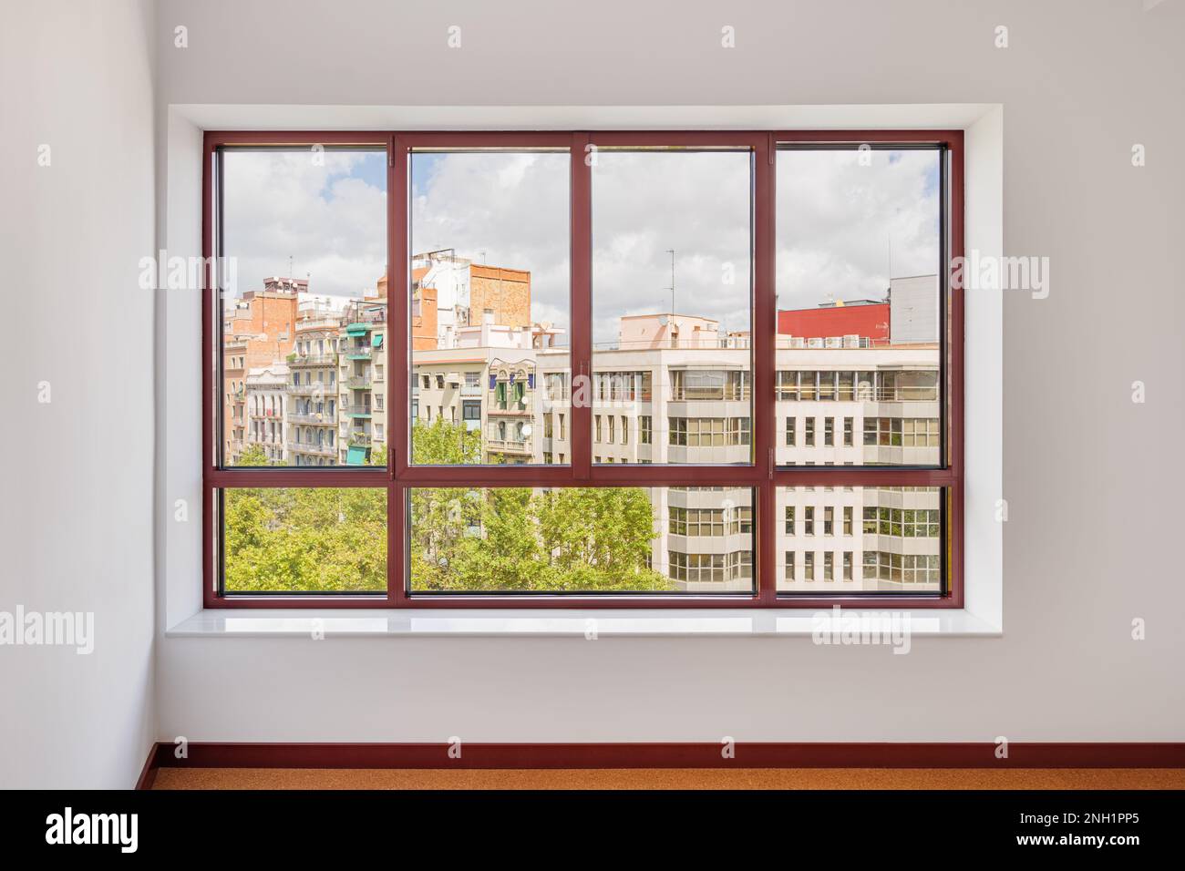 Large window in the room with a wide window sill. Window in plastic ...