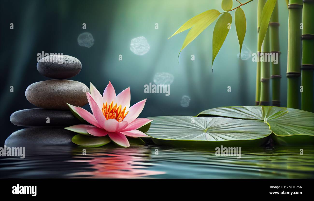 Balance and relaxation background, balancing pebbles in water with ...