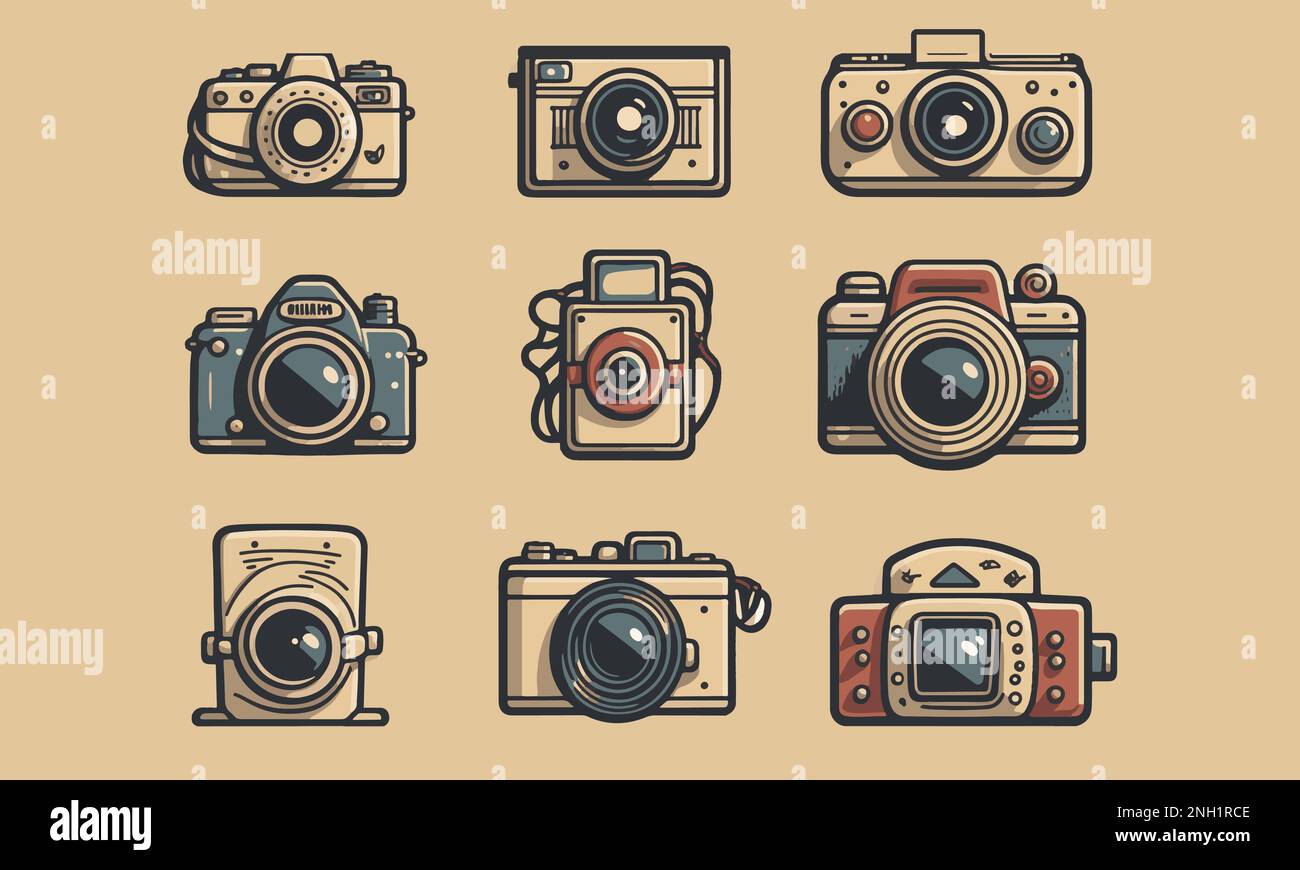 set of cameras, icon pack, set of retro cameras icon pack , vintage photographer icon pack ...