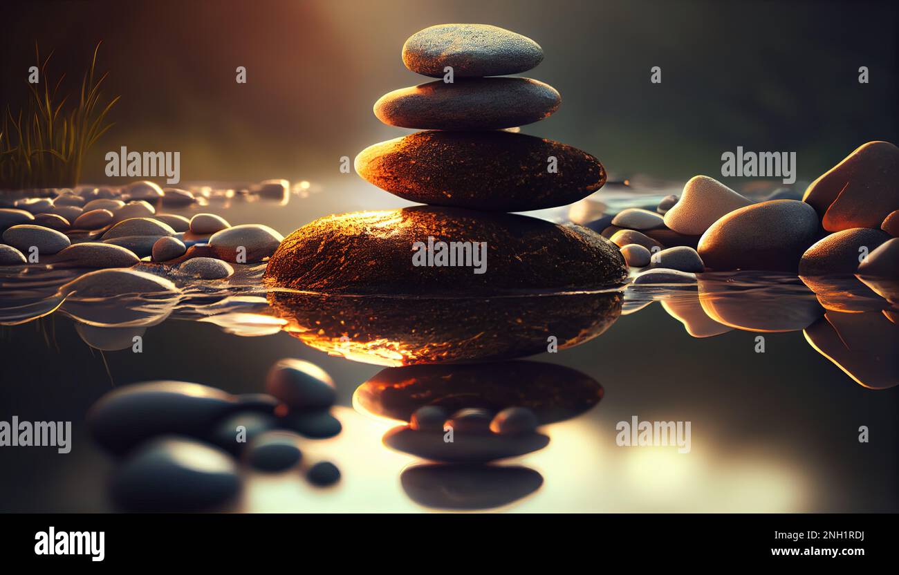 Balance and relaxation background, balancing pebbles in water with ...