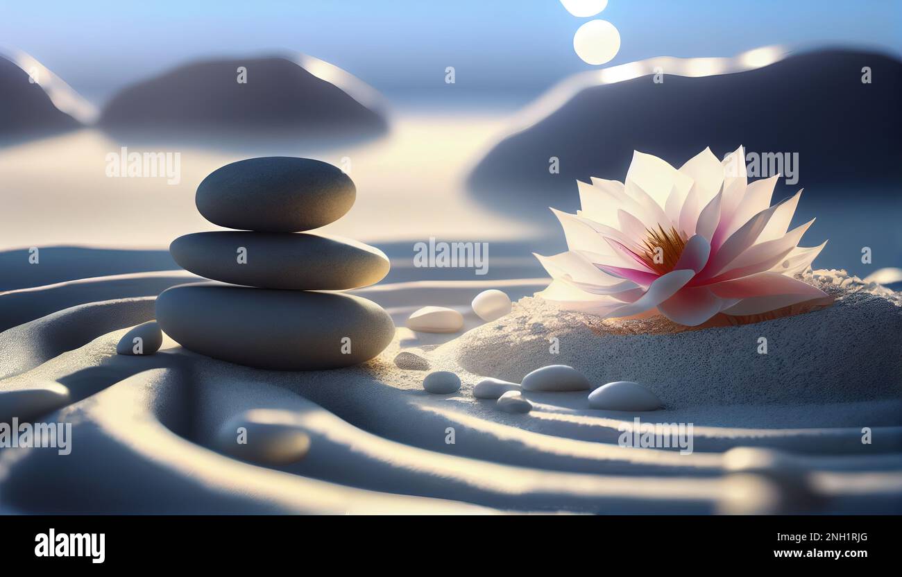 Balance and relaxation background, balancing pebbles in water with ...