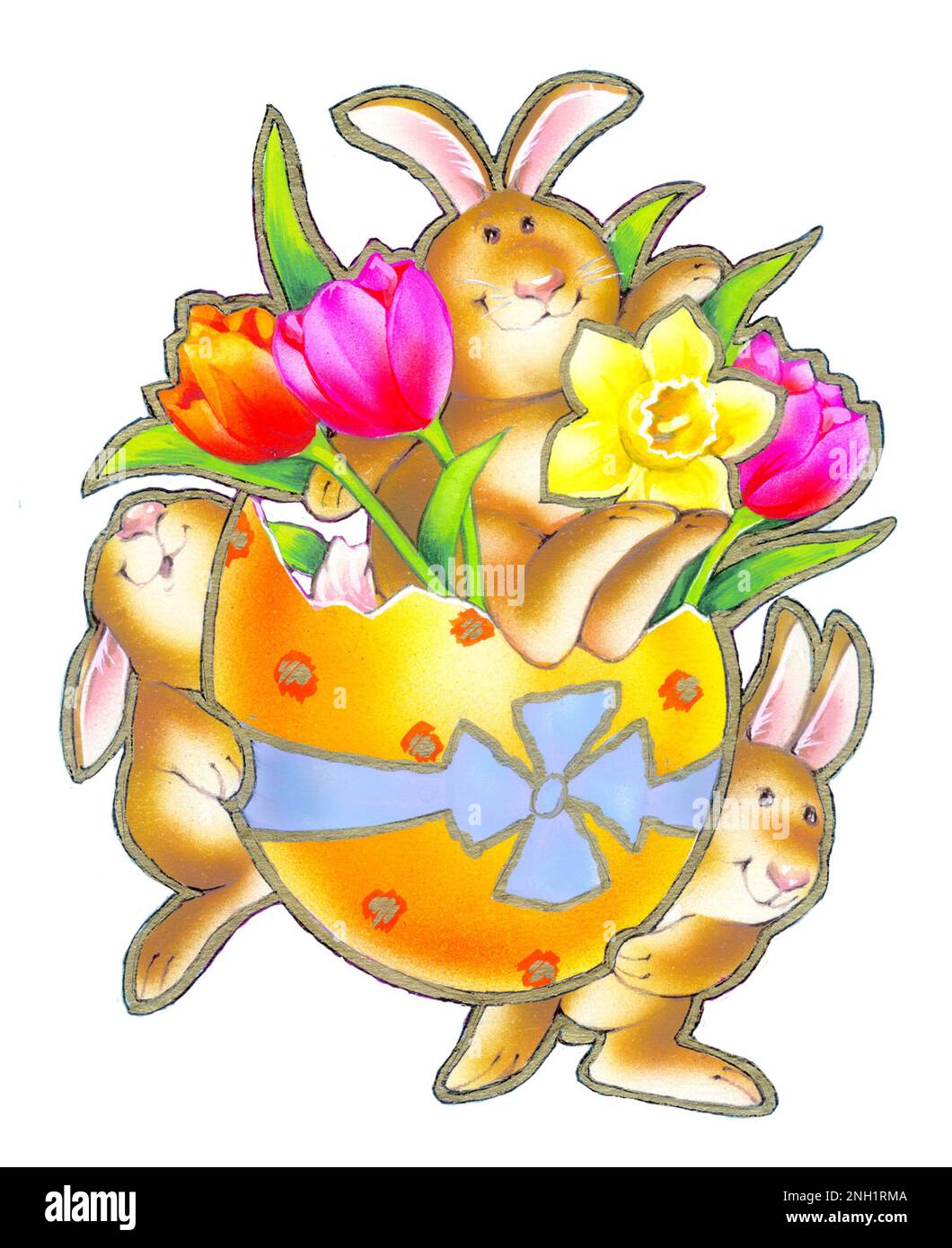 Easter-Bunnies carrying bunny with flowers in egg on white Stock Photo ...