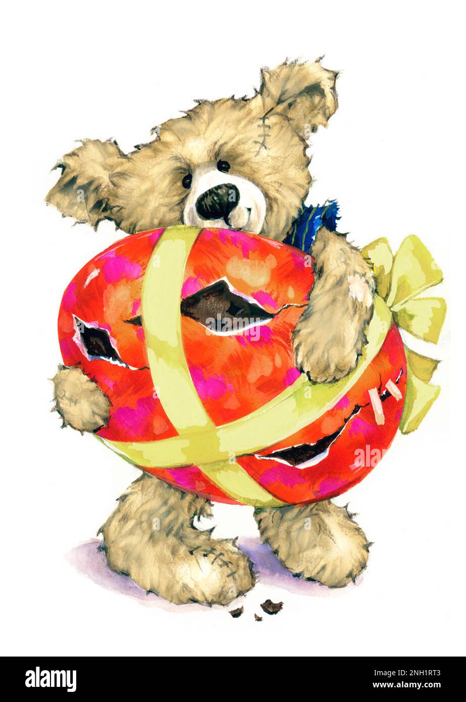 Easter-scruffy teddy carrying egg on white Stock Photo - Alamy