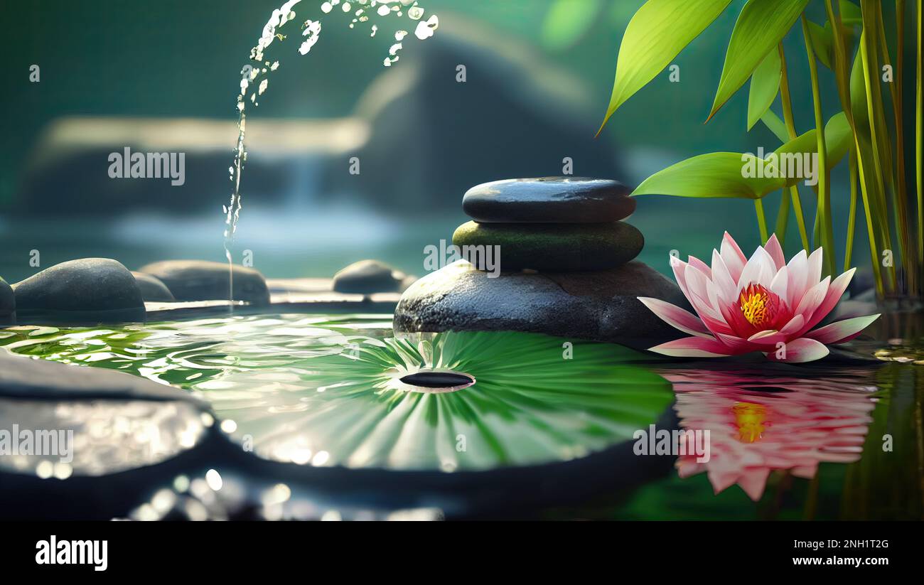 Balance and relaxation background, balancing pebbles in water with ...