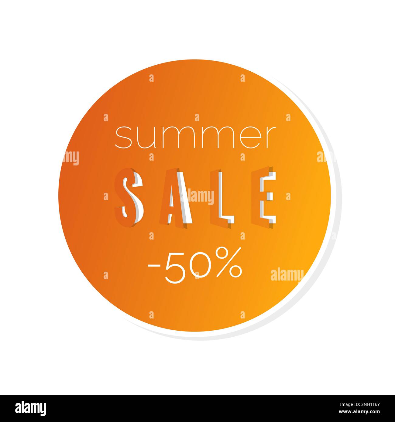 Summer sale 50 percent. Label round orange-yellow, sticker, tag. Vector ...