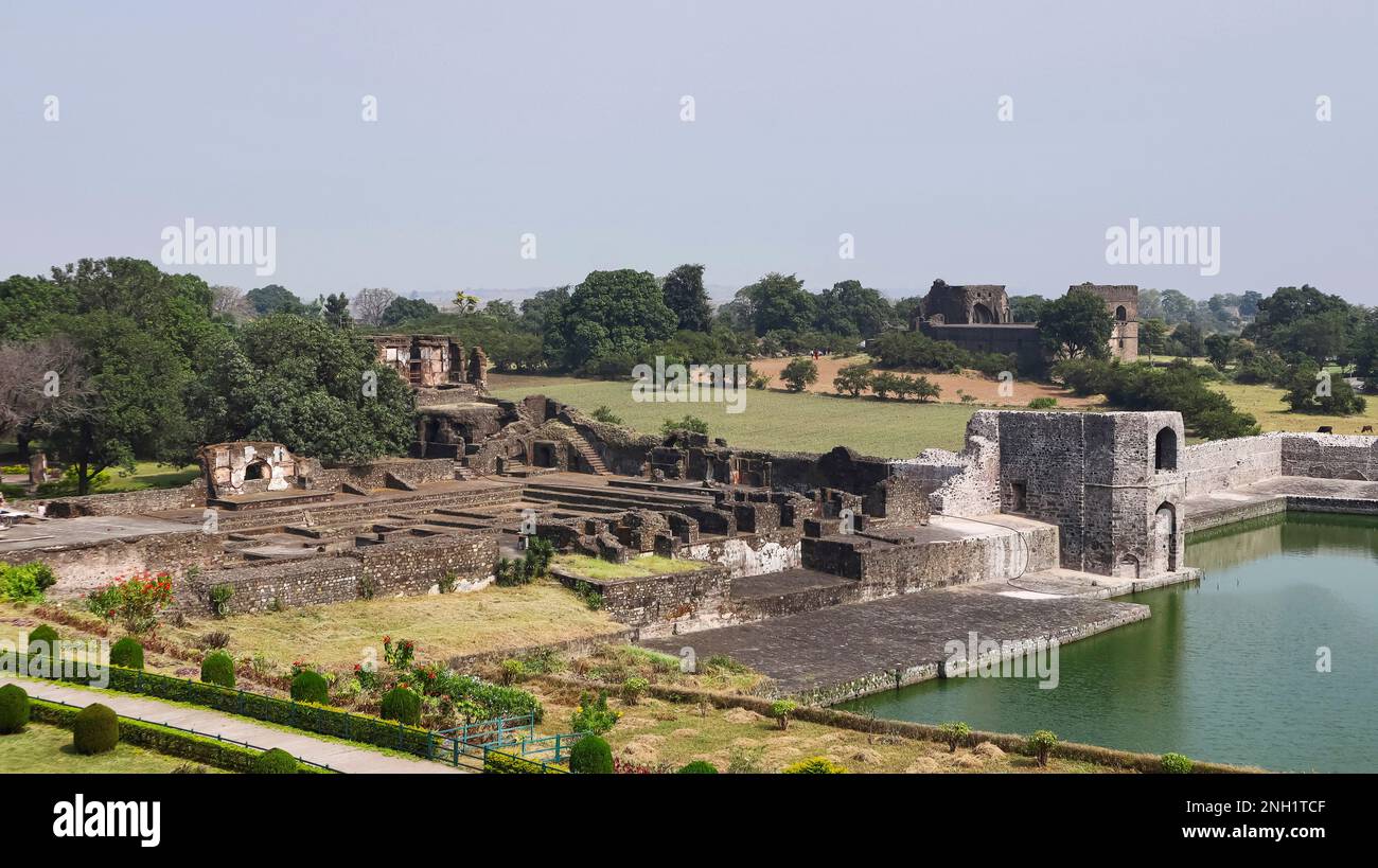 View of Ruins of Gadashah Palace in the front of Jahaz Mahal, Mandu ...