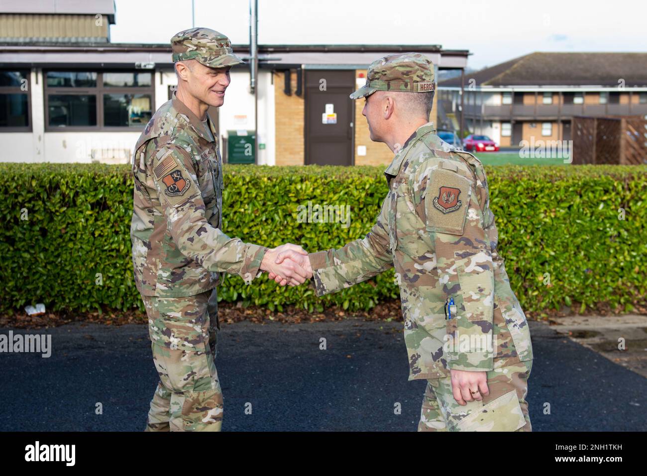 U.S. Air Force Lt. Col. Christopher Hergenreter, right, 422nd Air Base ...