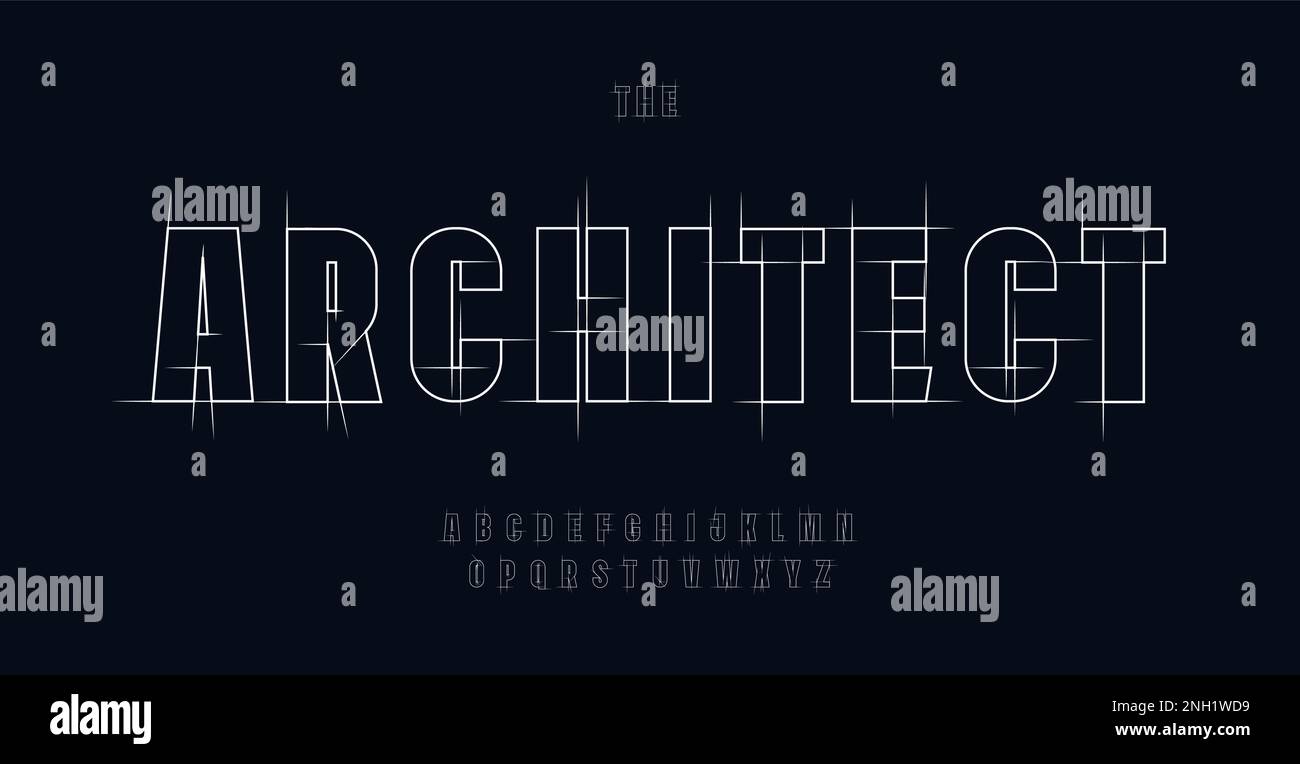 Architect alphabet, blueprint geometric letters, construction plan font ...