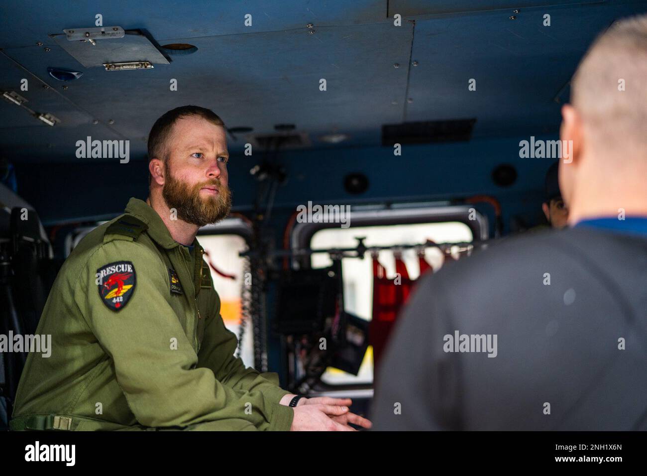 A Royal Canadian Air Force CH-149 Cormorant helicopter crew member from ...