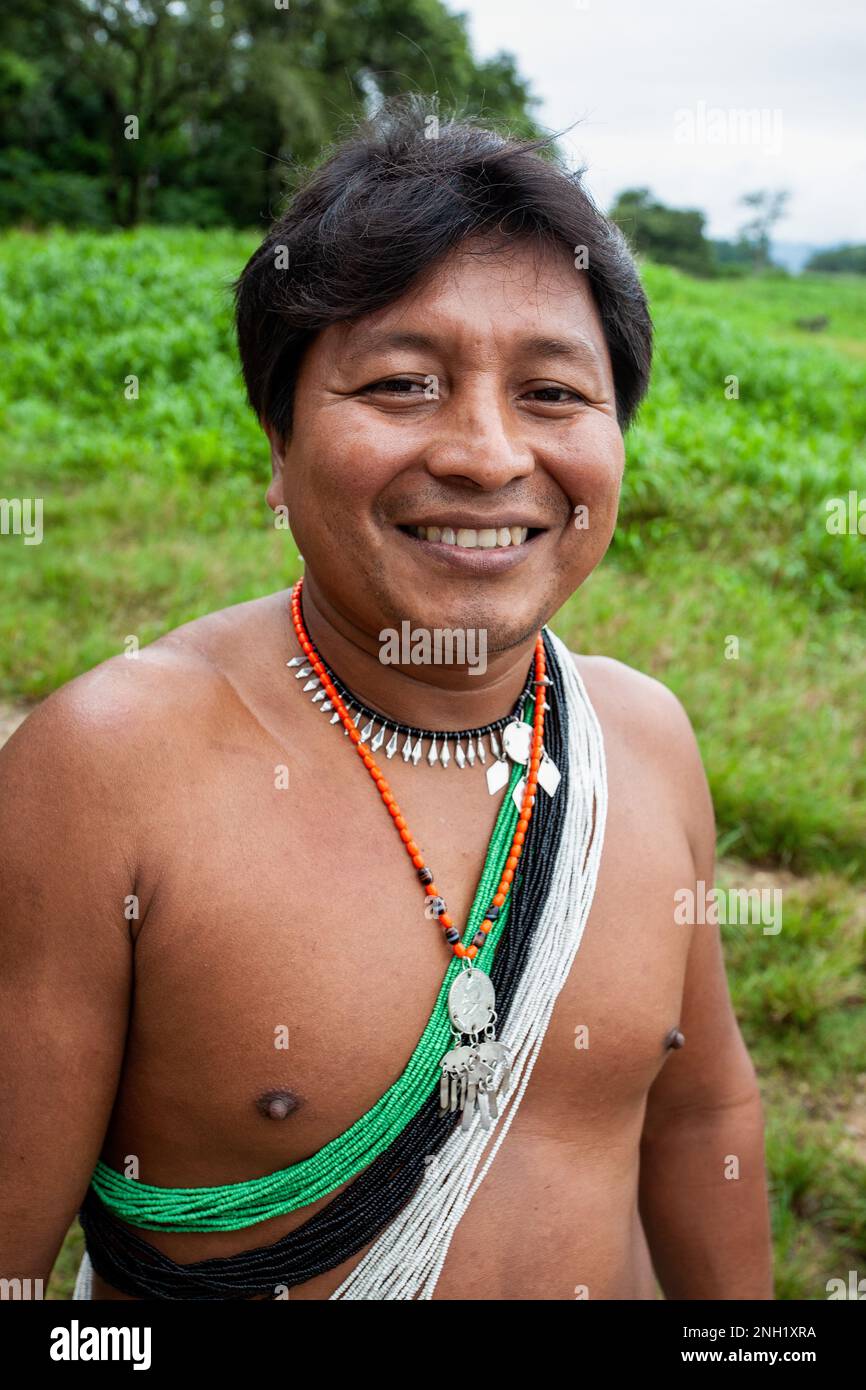 An indigenous Embera man in traditional dress in Panama Stock Photo - Alamy