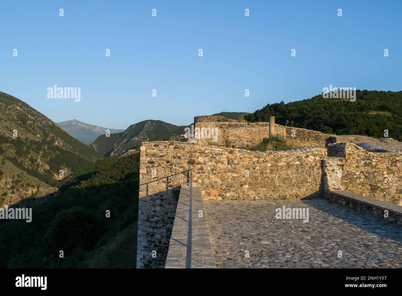 The defensive wall and ruins of Prizren Fortress, the historic hilltop ...