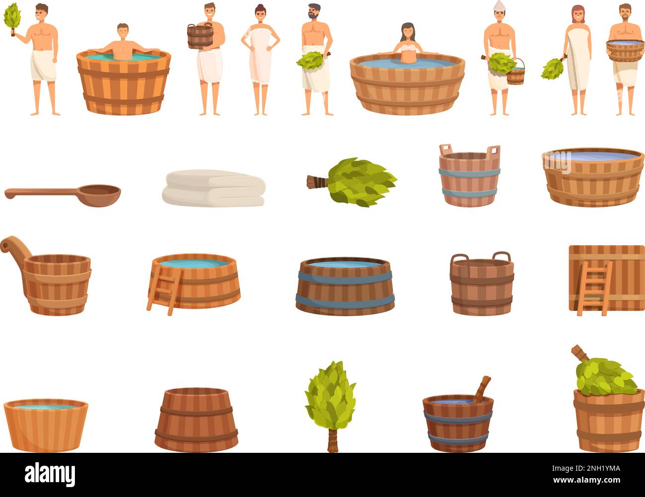 Bathing in Vat icons set cartoon vector. Wooden tub. Bath wood Stock Vector Image & Art - Alamy