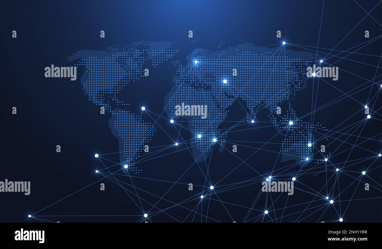 Global network connections with points and lines. Wireframe background ...