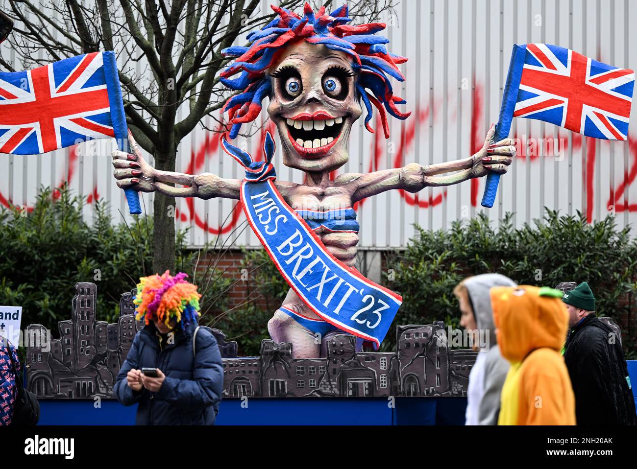 Duesseldorf, Germany. 20th Feb, 2023. A float with the inscription ...