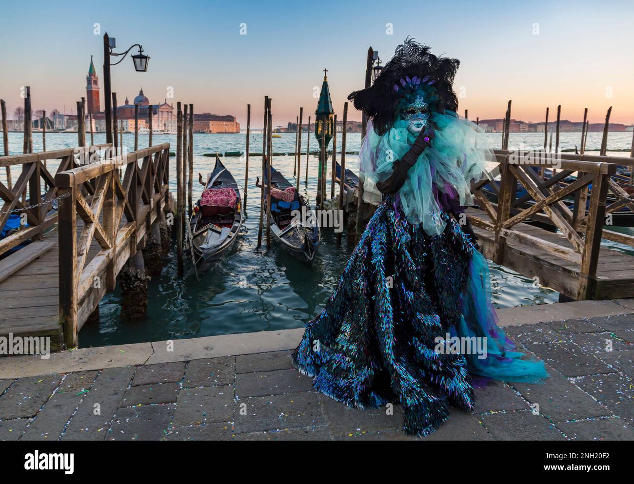 Carnival Goer Dressed In Splendid Costume And Mask During Venice