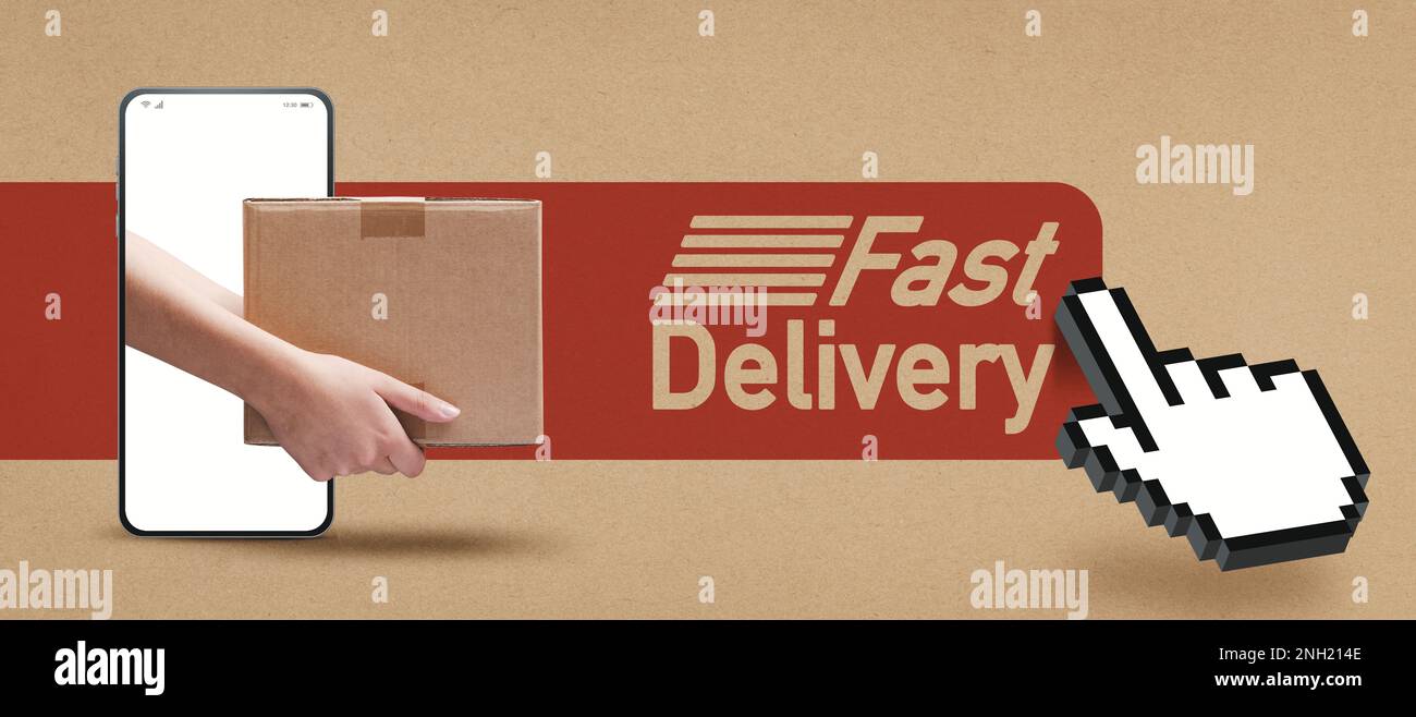 Hand cursor shipping box hi-res stock photography and images - Alamy