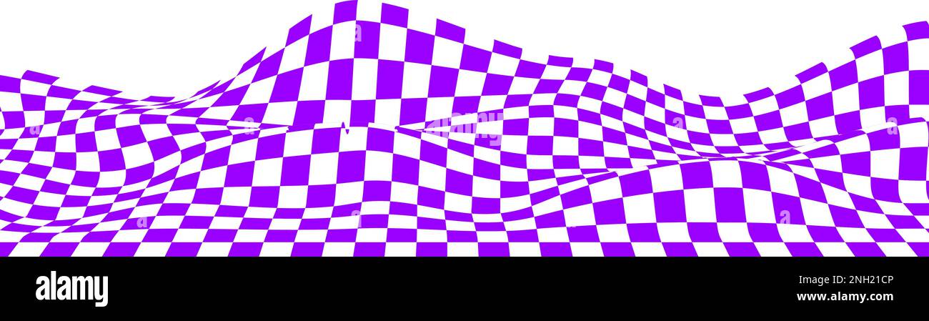 Waved checkered pattern background. Warped texture with purple and ...