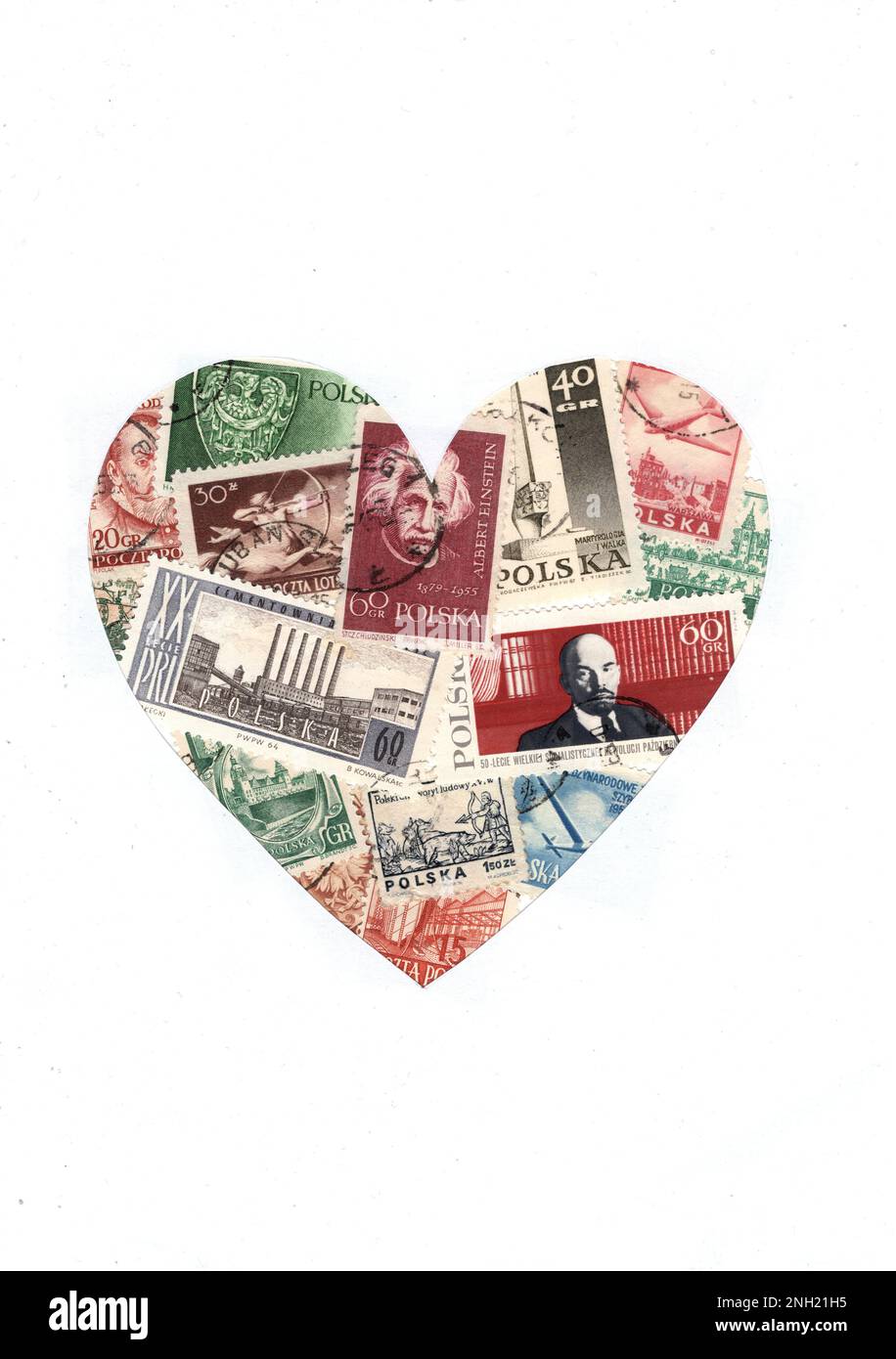 Vintage postage stamps from Poland in the shape of a heart Stock Photo ...