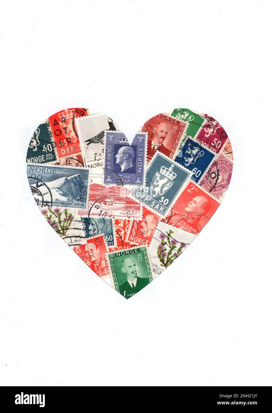 Vintage postage stamps from Norway in the shape of a heart Stock Photo ...