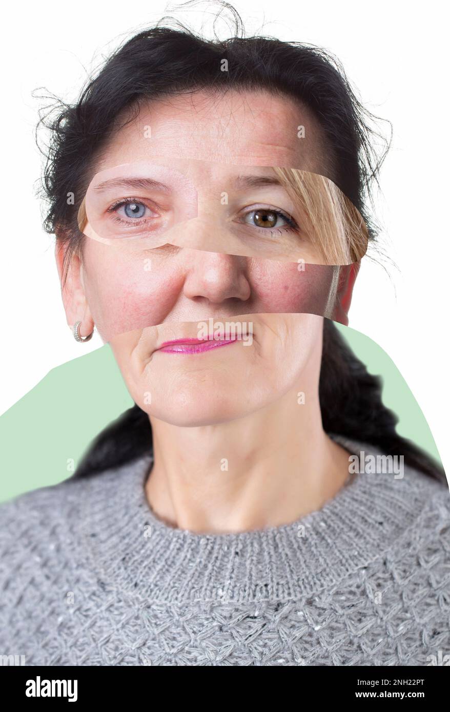 Collage of parts of the face of different women. Funny ridiculous ...