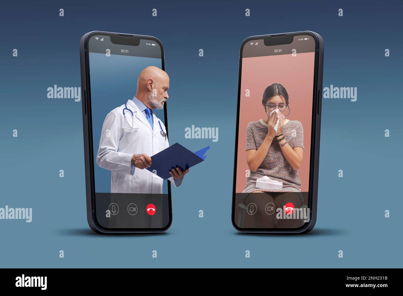 Online doctor taking care of a patient with cold and flu on video call ...