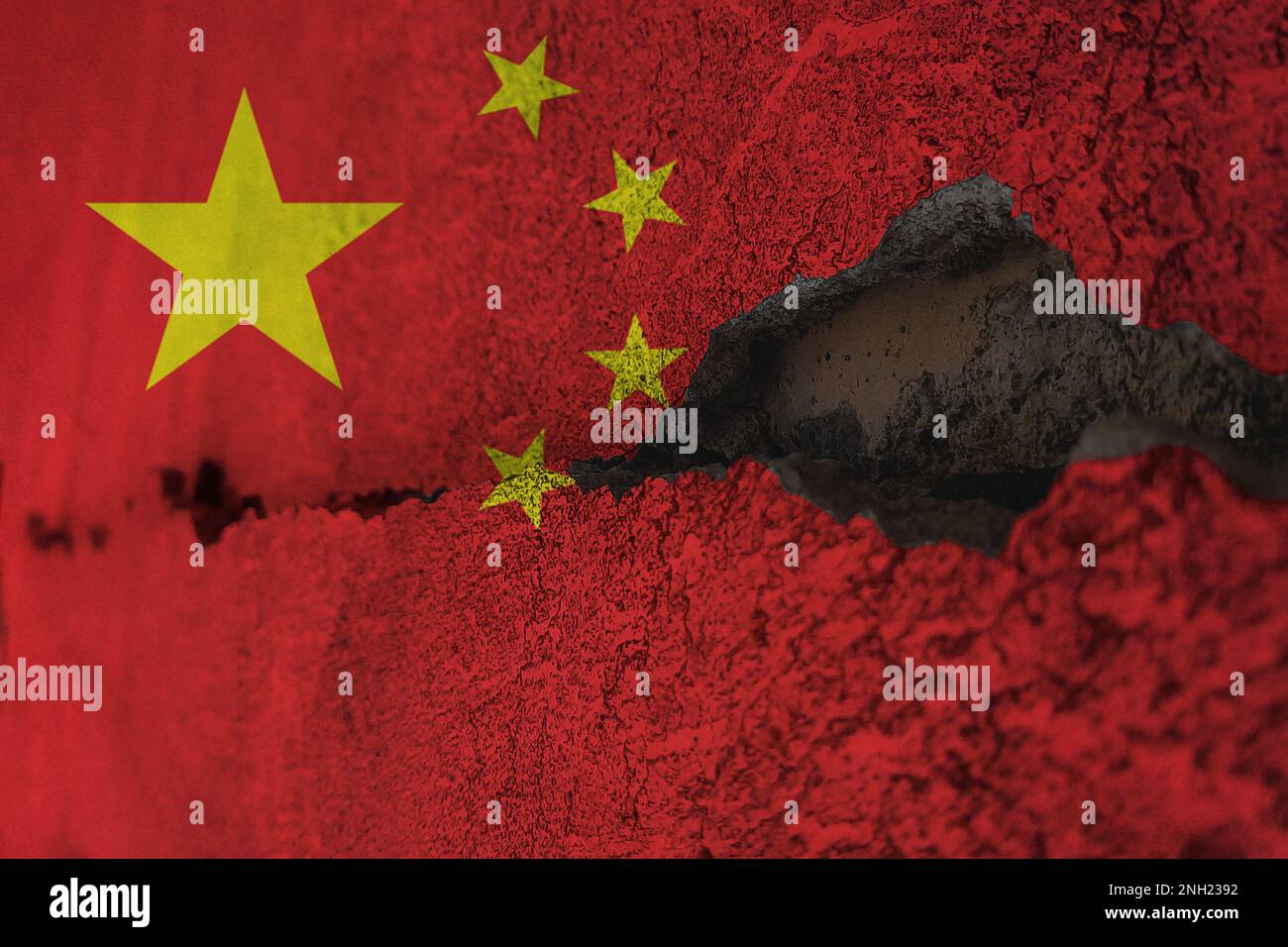 China flag on cracked wall. Earthquake or drought concept Stock Photo ...