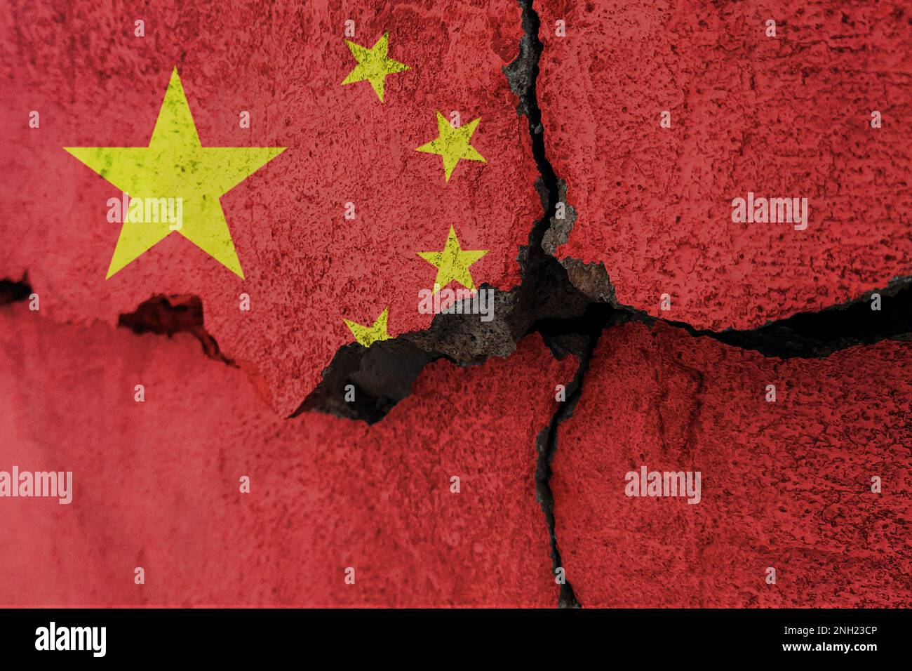 China flag on cracked wall. Earthquake or drought concept Stock Photo ...