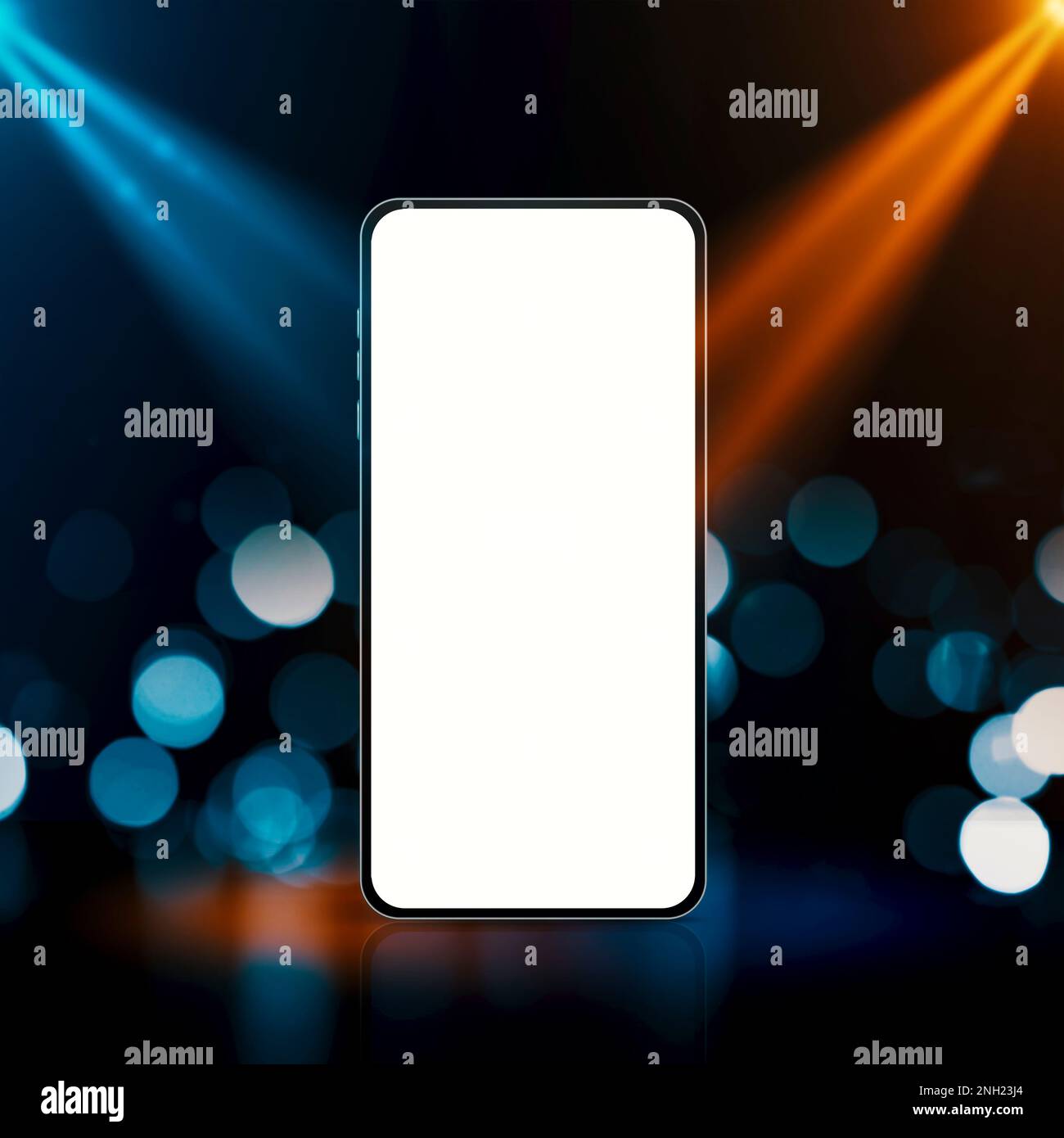 Smartphone with blank screen and stage lights in the background: music ...