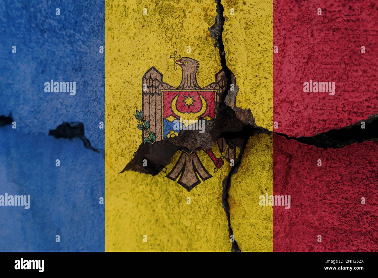 Moldova flag on cracked wall. Earthquake or drought concept Stock Photo ...