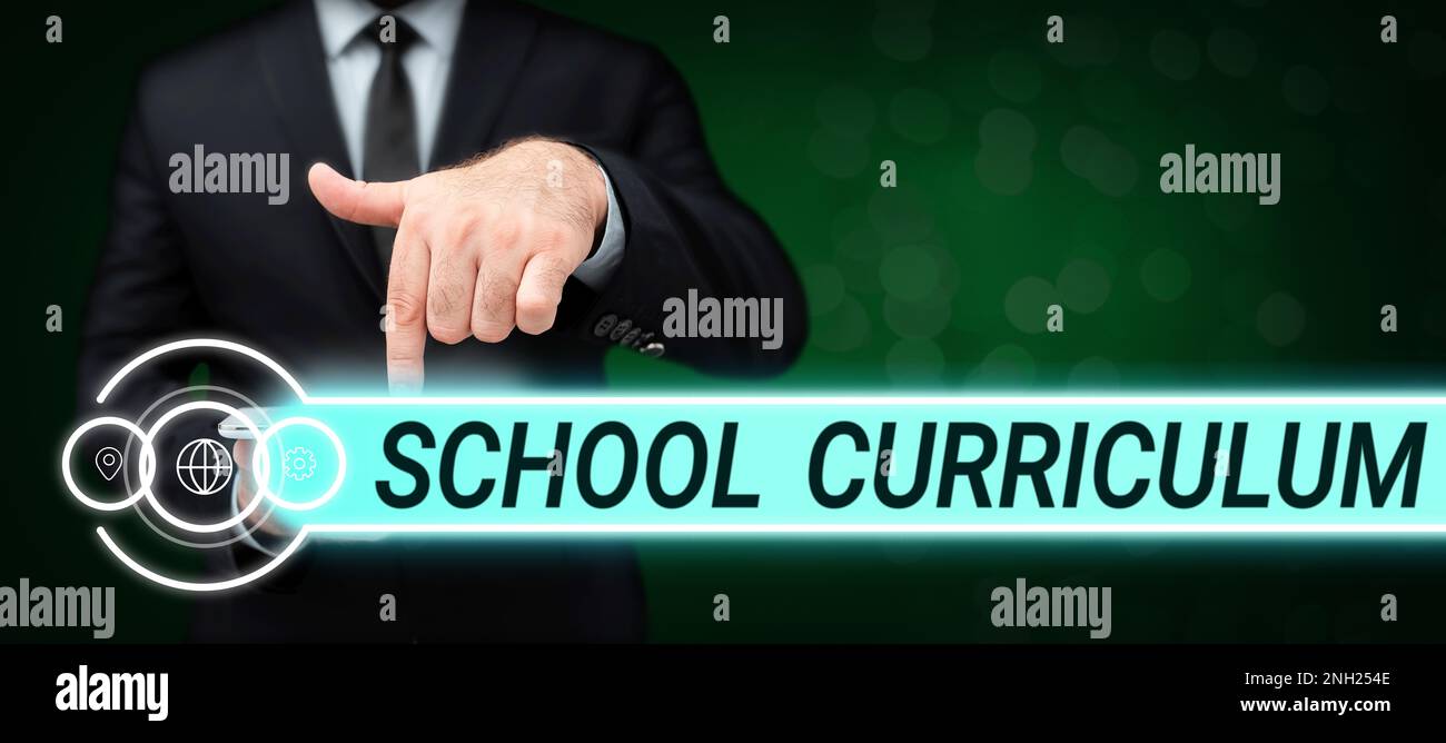 Hand writing sign School Curriculum. Internet Concept designed to ...