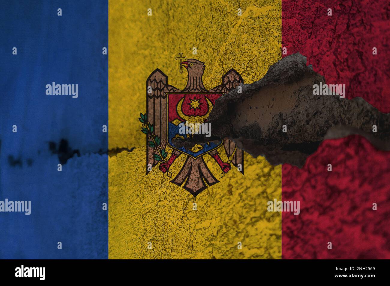 Moldova flag on cracked wall. Earthquake or drought concept Stock Photo ...