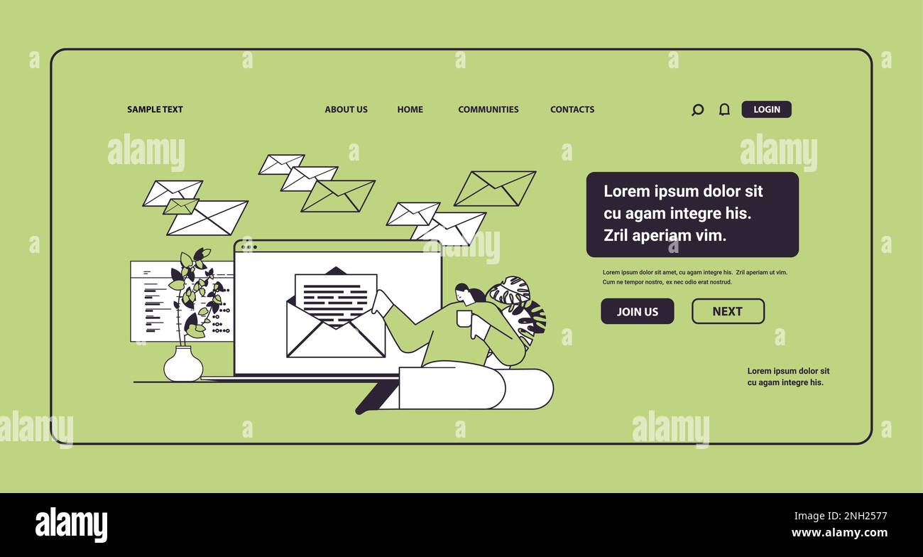 woman reading or writing letter on laptop screen girl communicating on ...