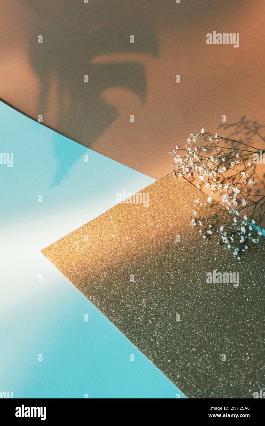 color block floral background flowers golden paper Stock Photo - Alamy