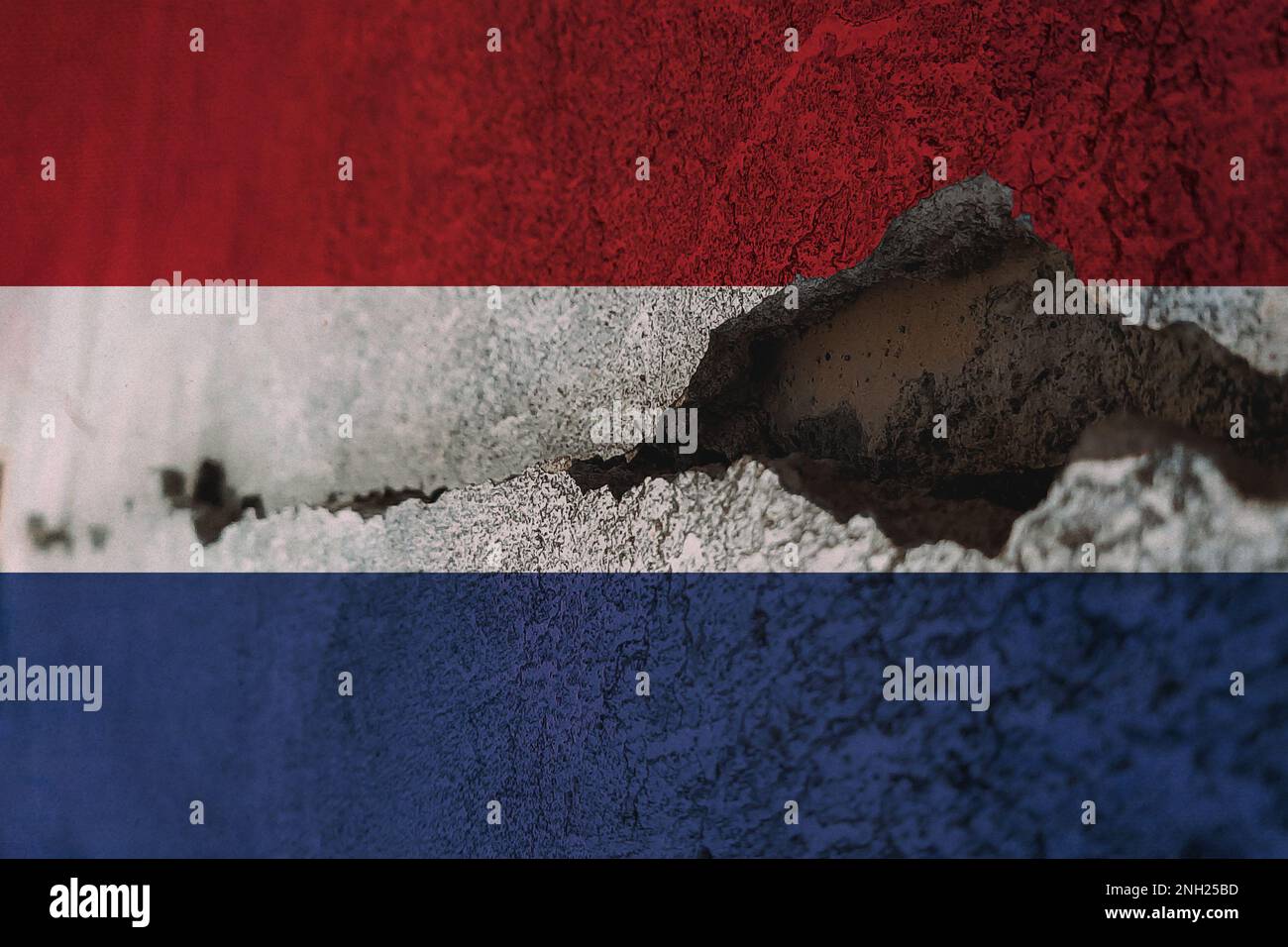 Netherlands flag on cracked wall. Earthquake or drought concept Stock ...