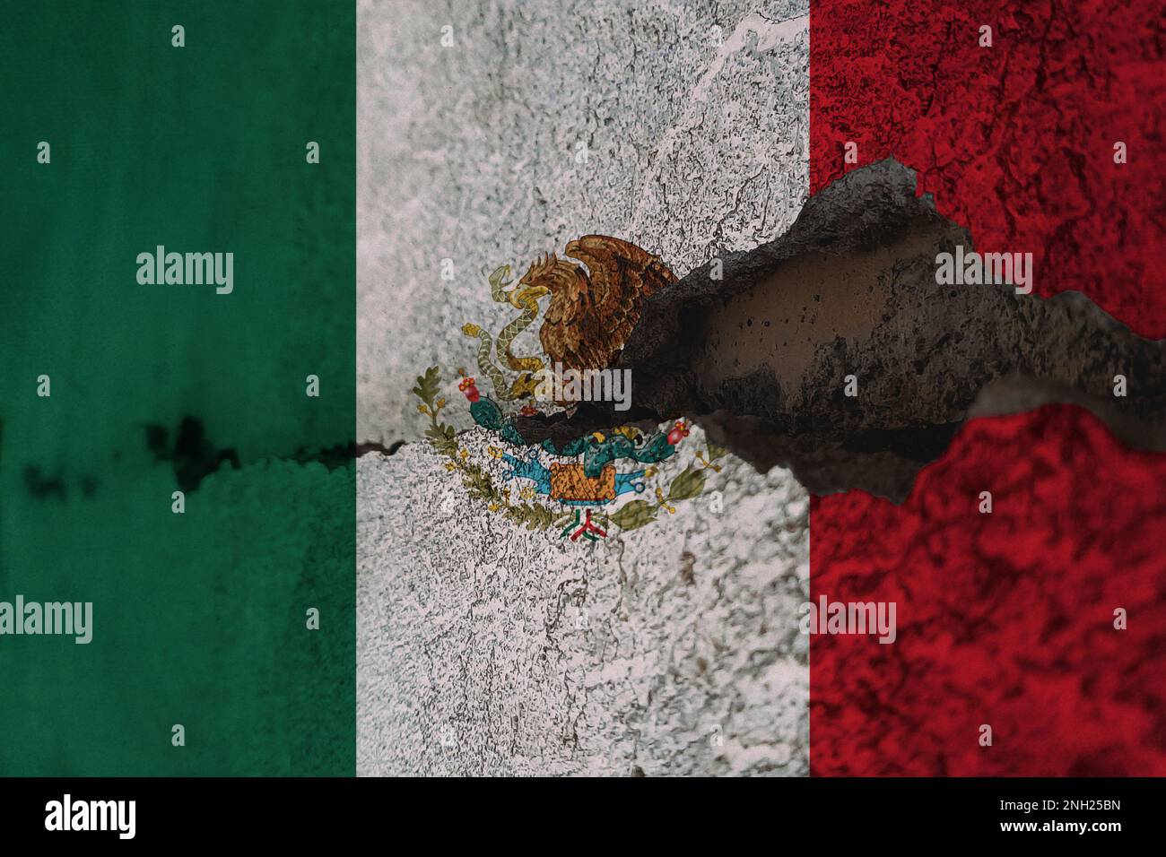 Mexico flag on cracked wall. Earthquake or drought concept Stock Photo ...