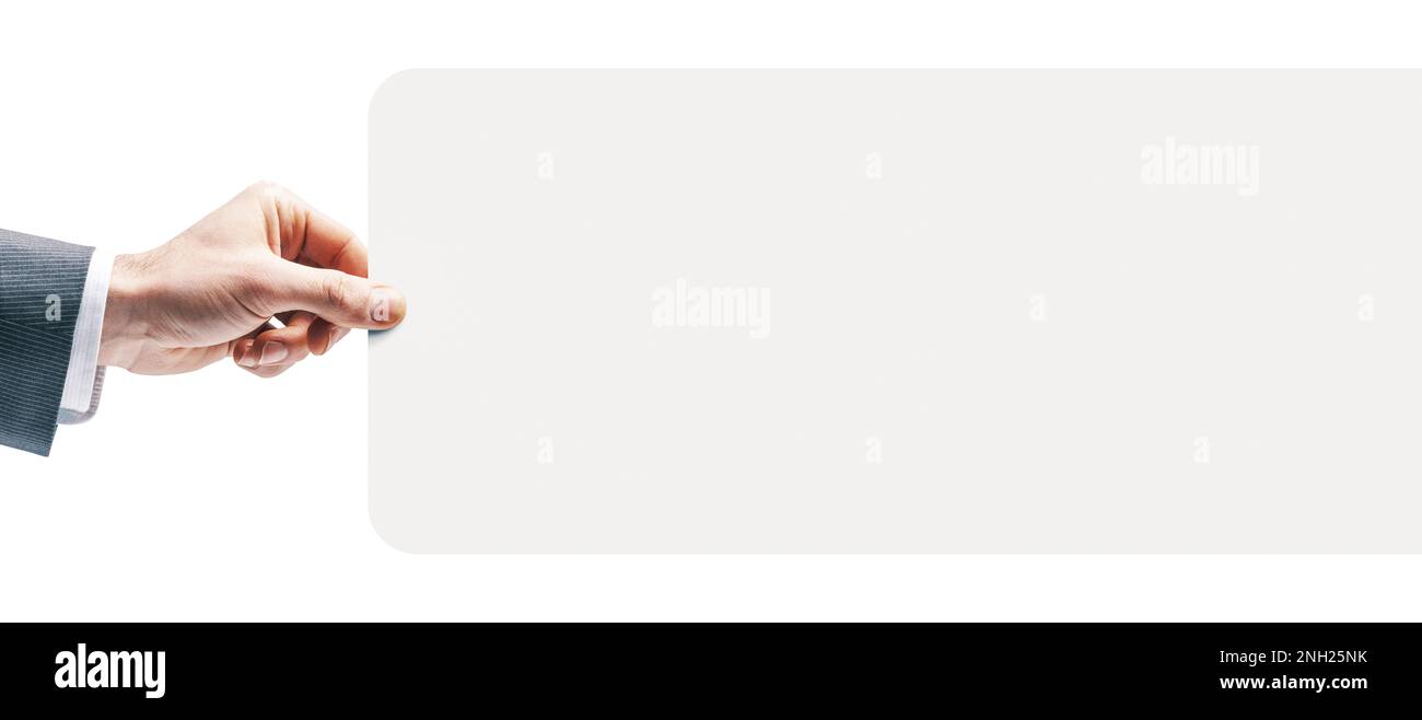 Corporate businessman hand holding a blank sign, business and ...