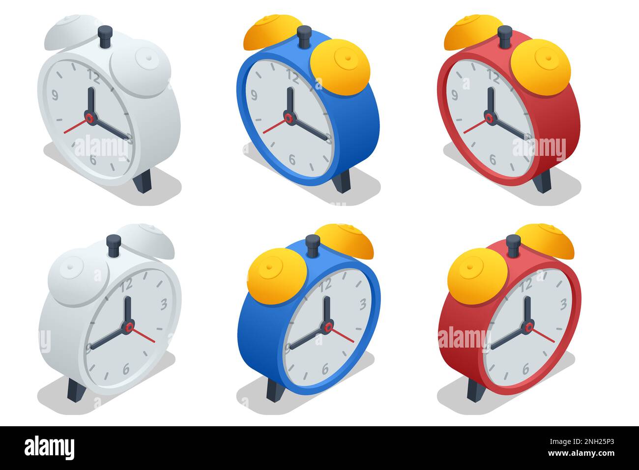 Isometric Alarm clock isolated on white. Vintage clock. Classic timer time Stock Vector Image ...