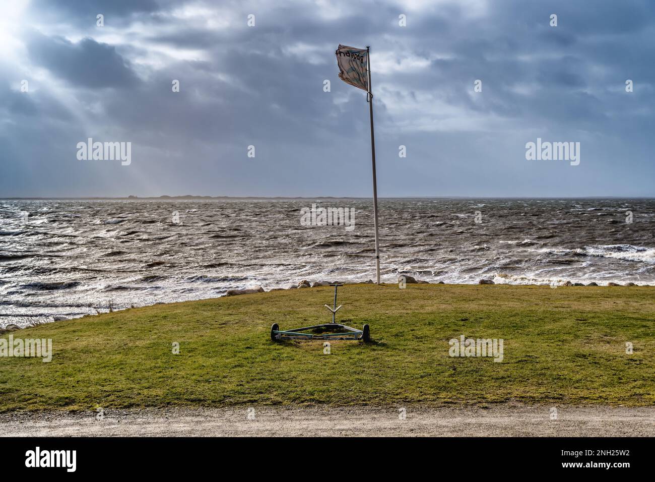 Hjerting beach in Esbjerg at the wadden sea on a stormy day, Denmark ...