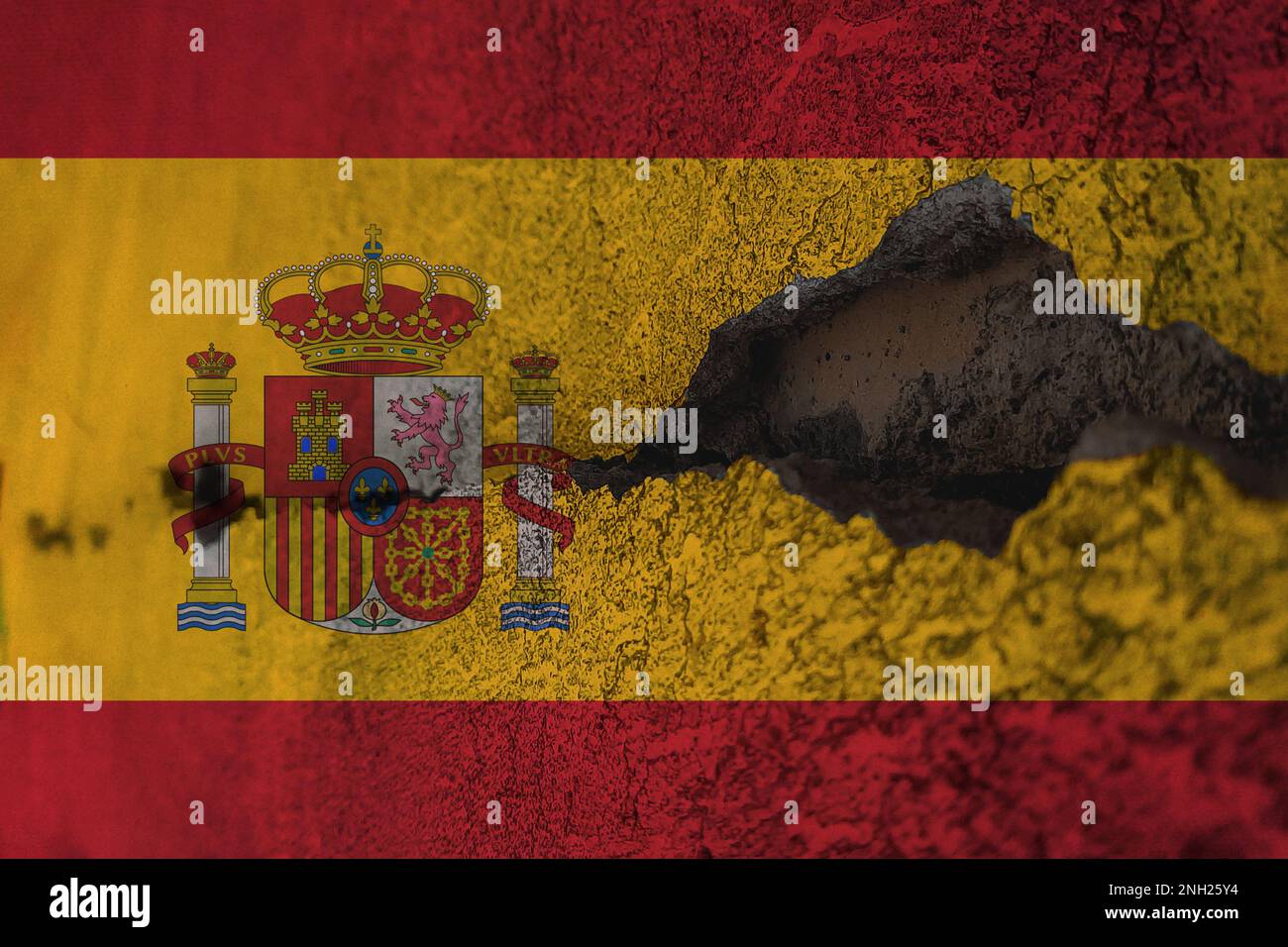 Spain flag on cracked wall. Earthquake or drought concept Stock Photo ...