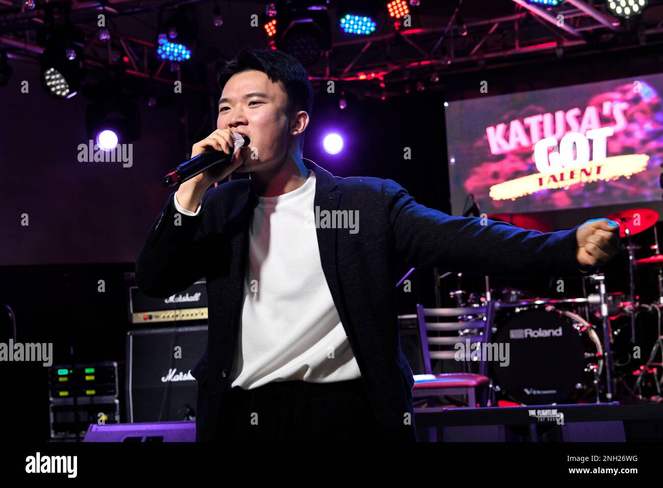Cpl. Hui Do Kim sings a song during the KATUSA’s Got Talent preliminary ...