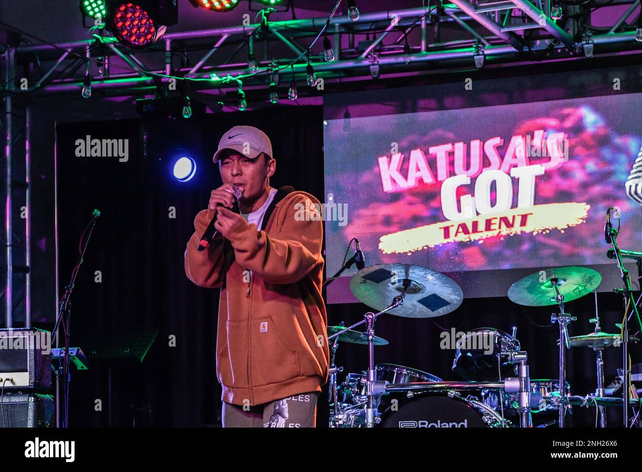 Pfc. Mu Jin Kim freestyles on stage during the KATUSA’s Got Talent ...